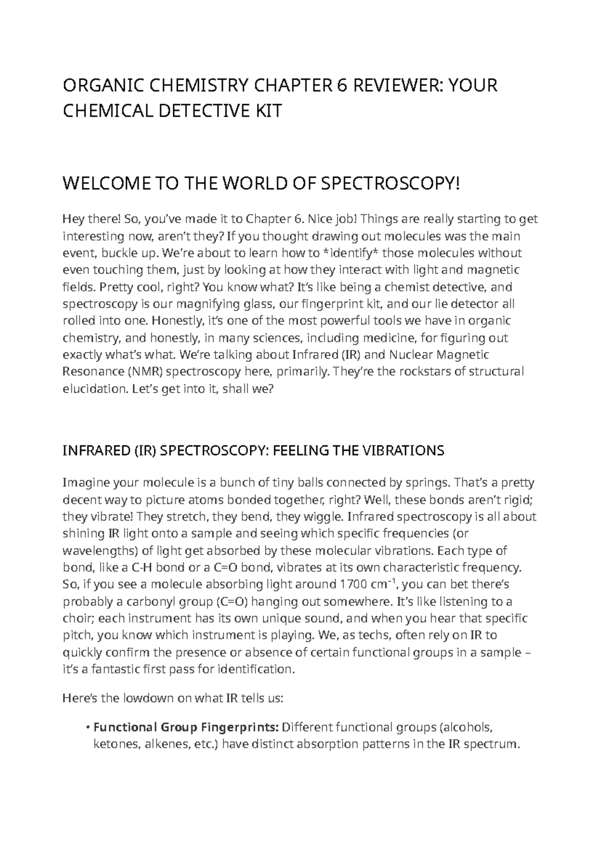 Organic Chemistry CHM 101 Chapter 6 Spectroscopy Reviewer - Studocu