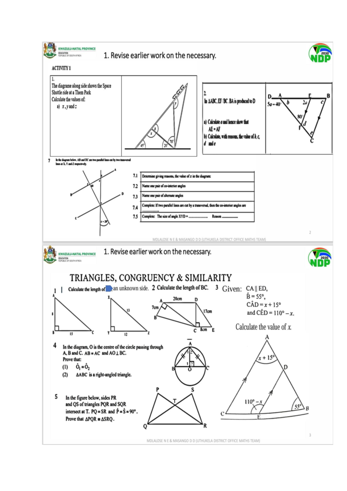 Grade 12 Term 2 Worksheet 1: Euclidean Geometry Revision - Studocu