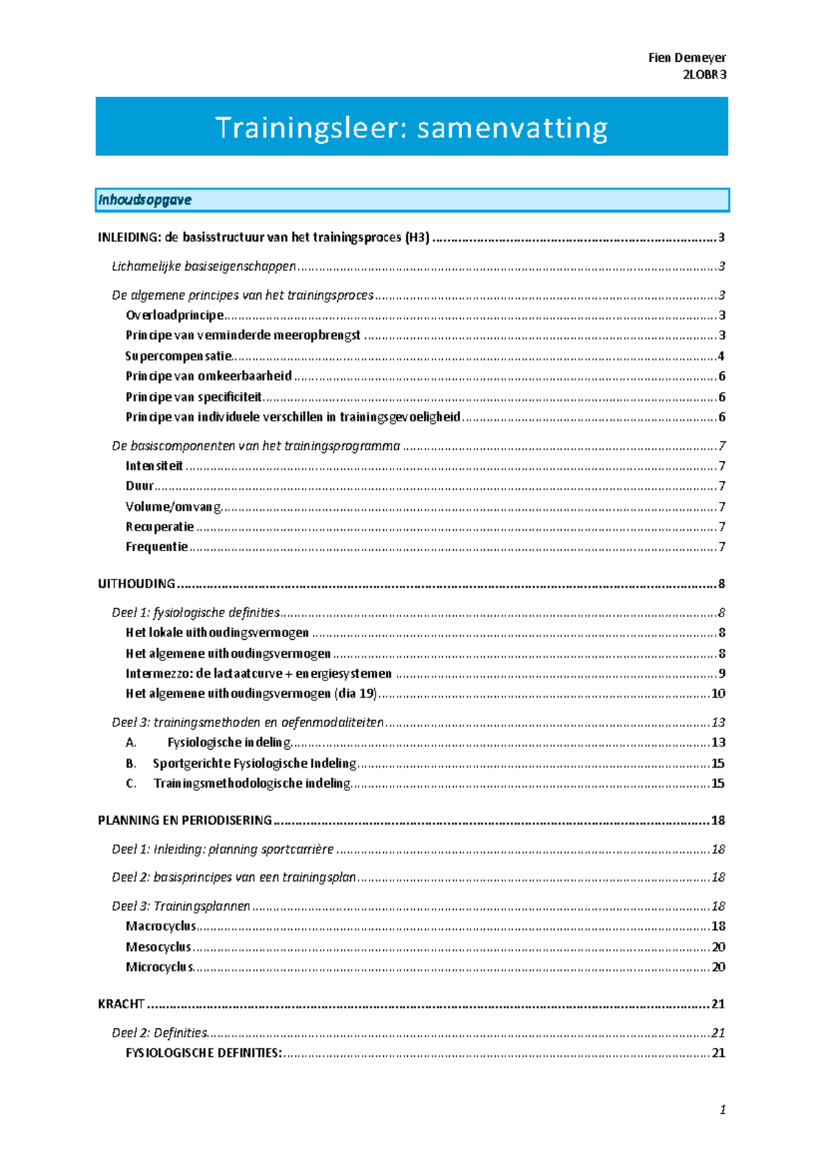 Samenvatting Trainingsleer (2LOBR): Essentiële Principes en Methoden ...