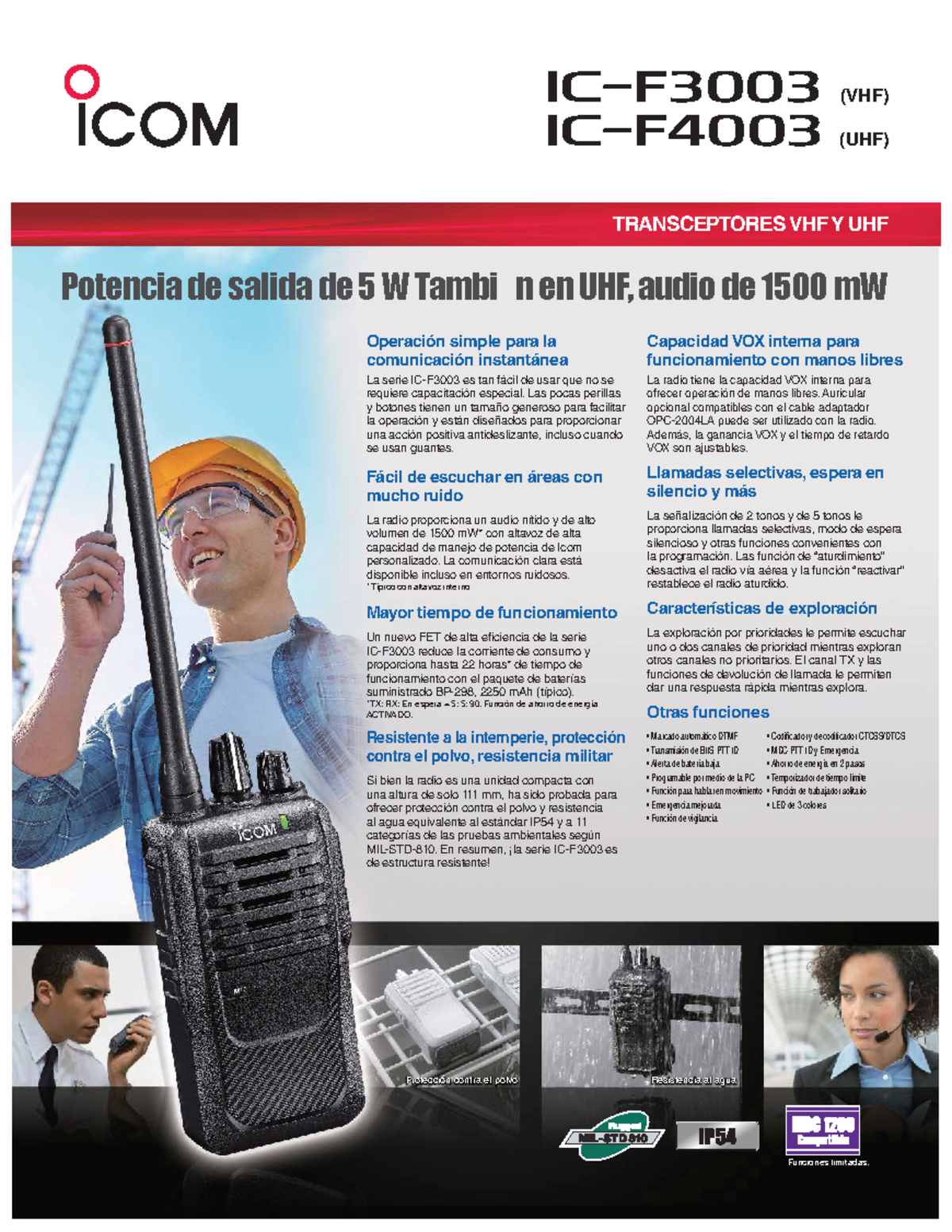 IC-F3003 - Ficha Técnica de Radio Portátil ICOM VHF/UHF - Studocu