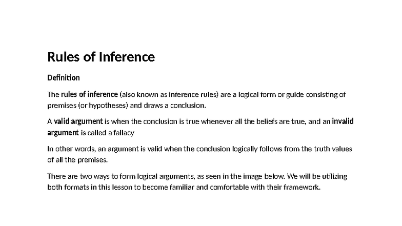 Rules of Inference: Definitions and Examples in Logic - Studocu