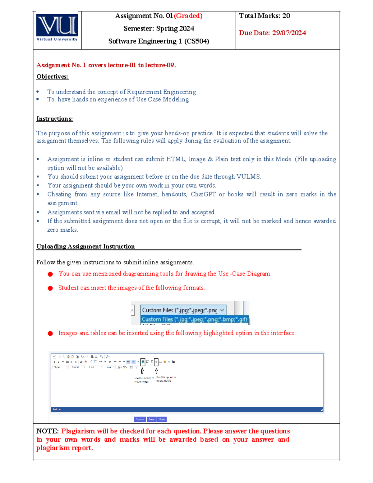 Spring 2024 CS504 1 SOL - Assignment No. 01(Graded) Semester: Spring 2024 Software Engineering-1 ...