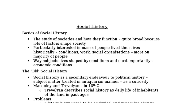 Week 6 - Social History Lecture Notes: Key Concepts and Theories - Studocu
