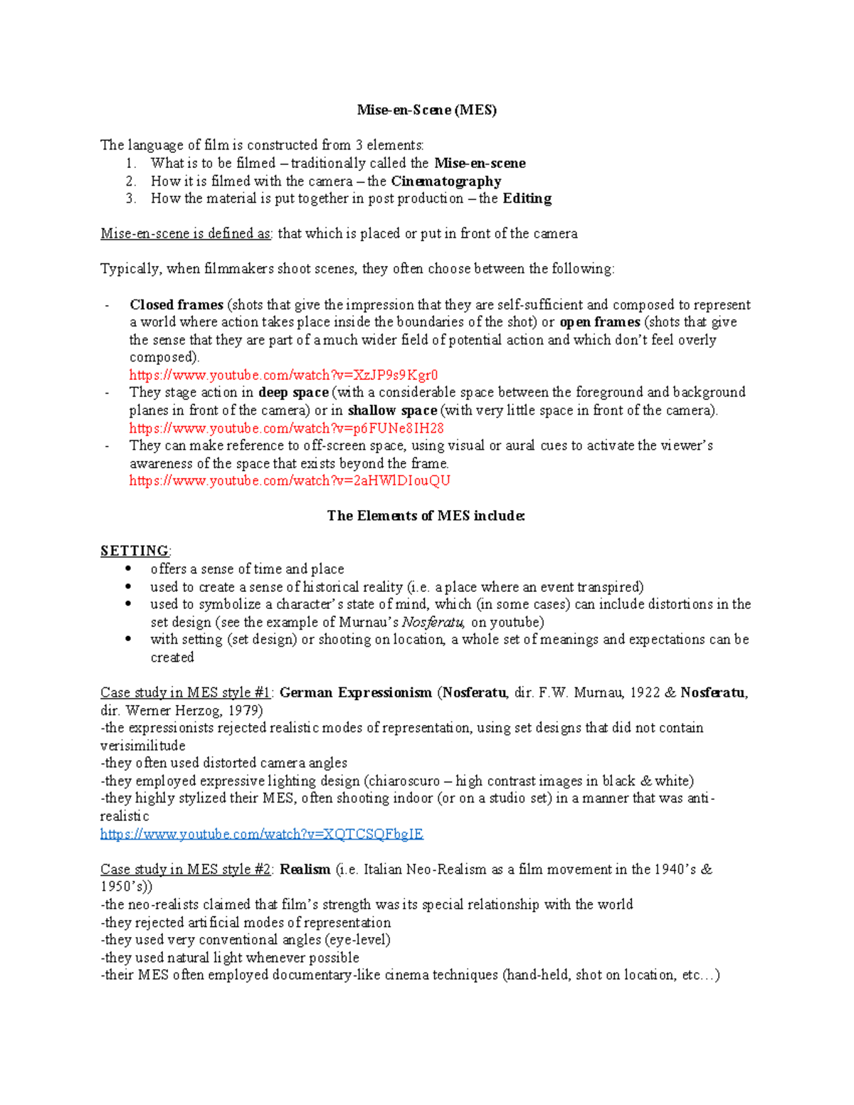 (MES) Mise-en-Scene: Key Elements in Film Analysis - Lecture Notes ...