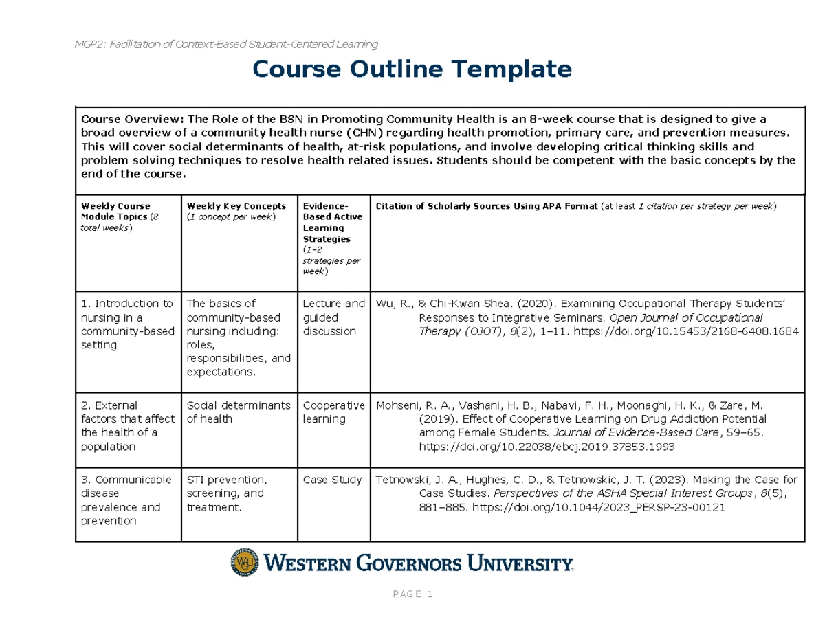 Course Outline Template - C919 - MGP2: Facilitation of Context-Based ...