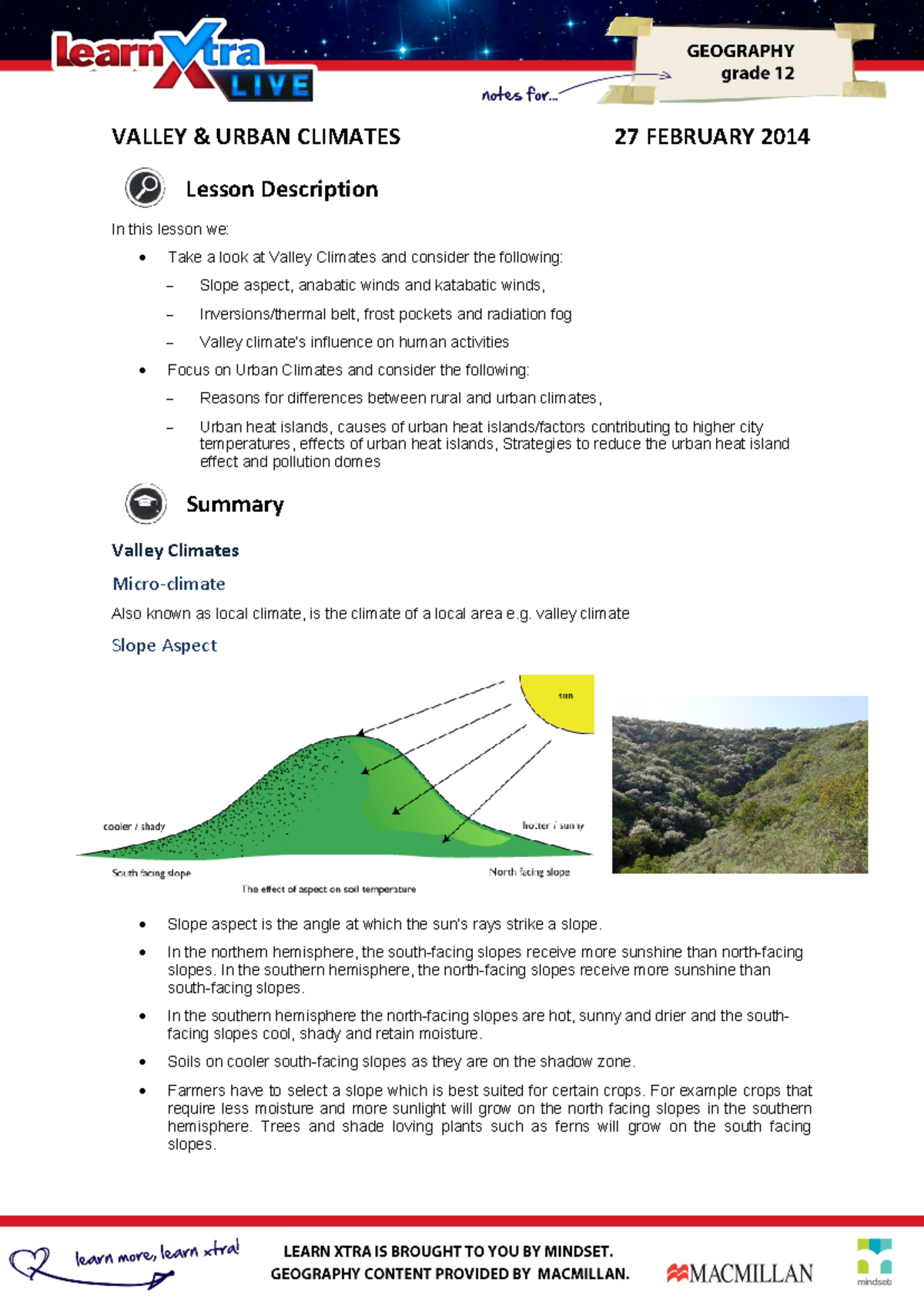 LXL Gr12Geography 04 Valley and Urban Climates Lesson Notes (Feb 2014 ...