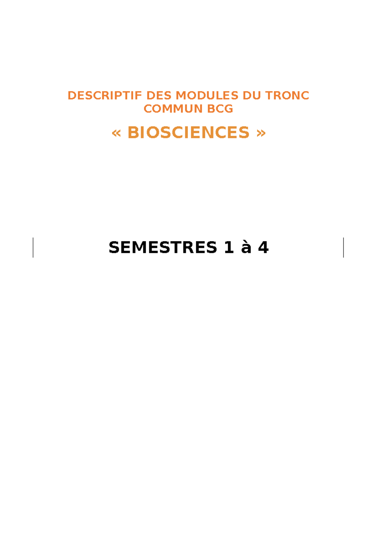 Descriptif des Modules BCG Biosciences S1 à S4 - Studocu
