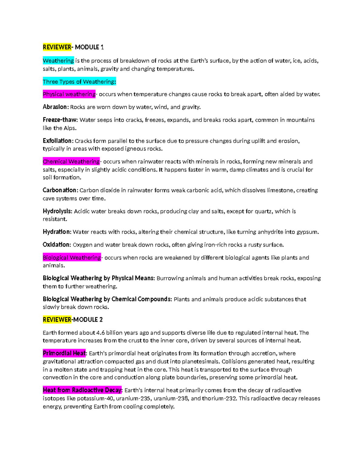 G11 SHS Earth Science 2nd Quarter Weathering & Magma Formation Notes ...