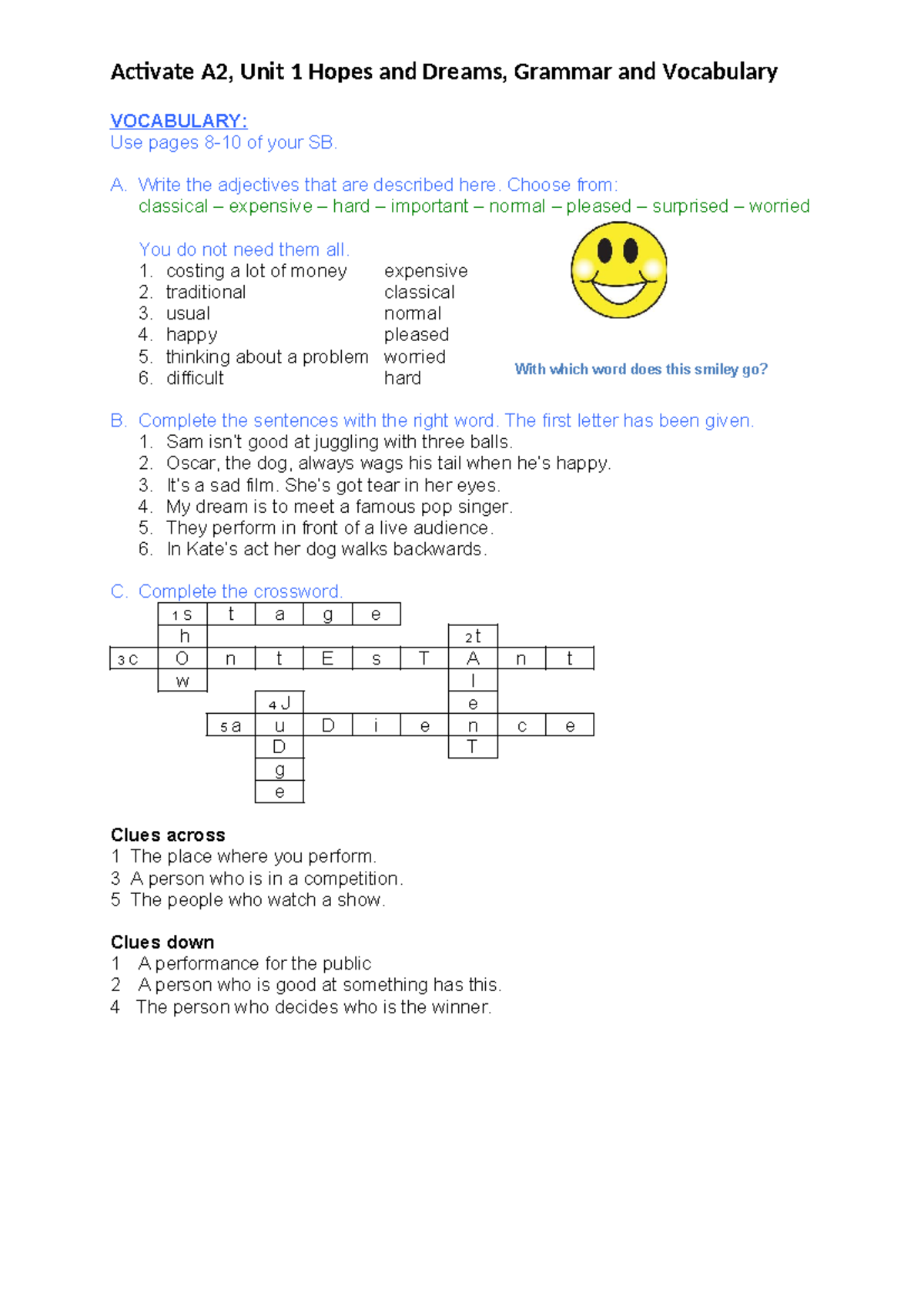 Oefenopgaven Unit 1: Vocabulary and Grammar Review for Stepping Stones ...