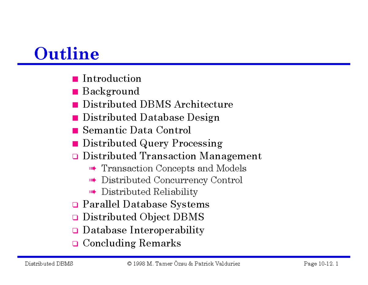 Transaction - Lecture notes ALL - Outline Introduction Background ...