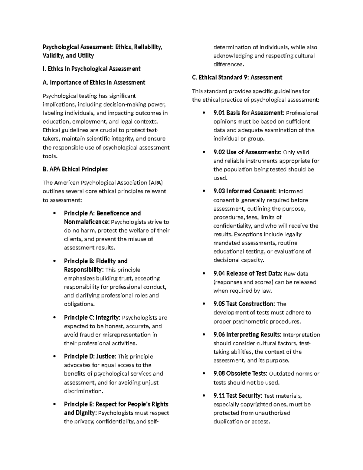 Assessment Final Reviewer: Ethics, Reliability, Validity, and Utility ...