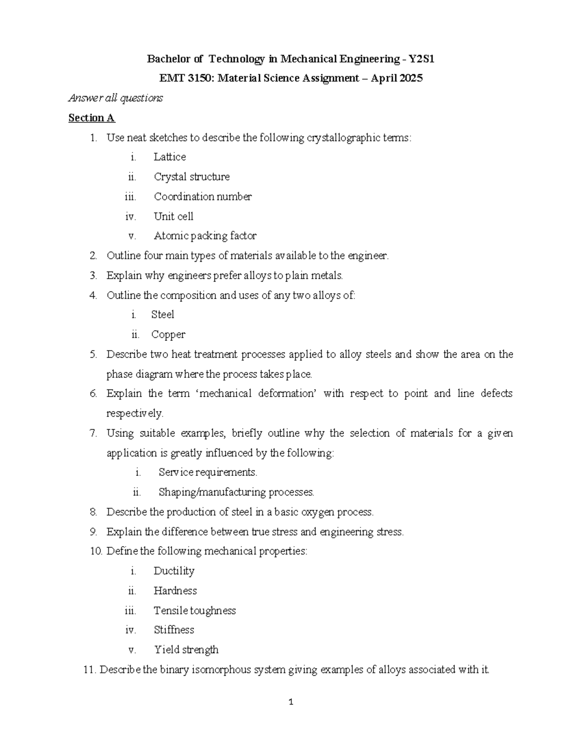EMT 3150: Material Science Assignment Y2S1 - April 2025 Insights - Studocu