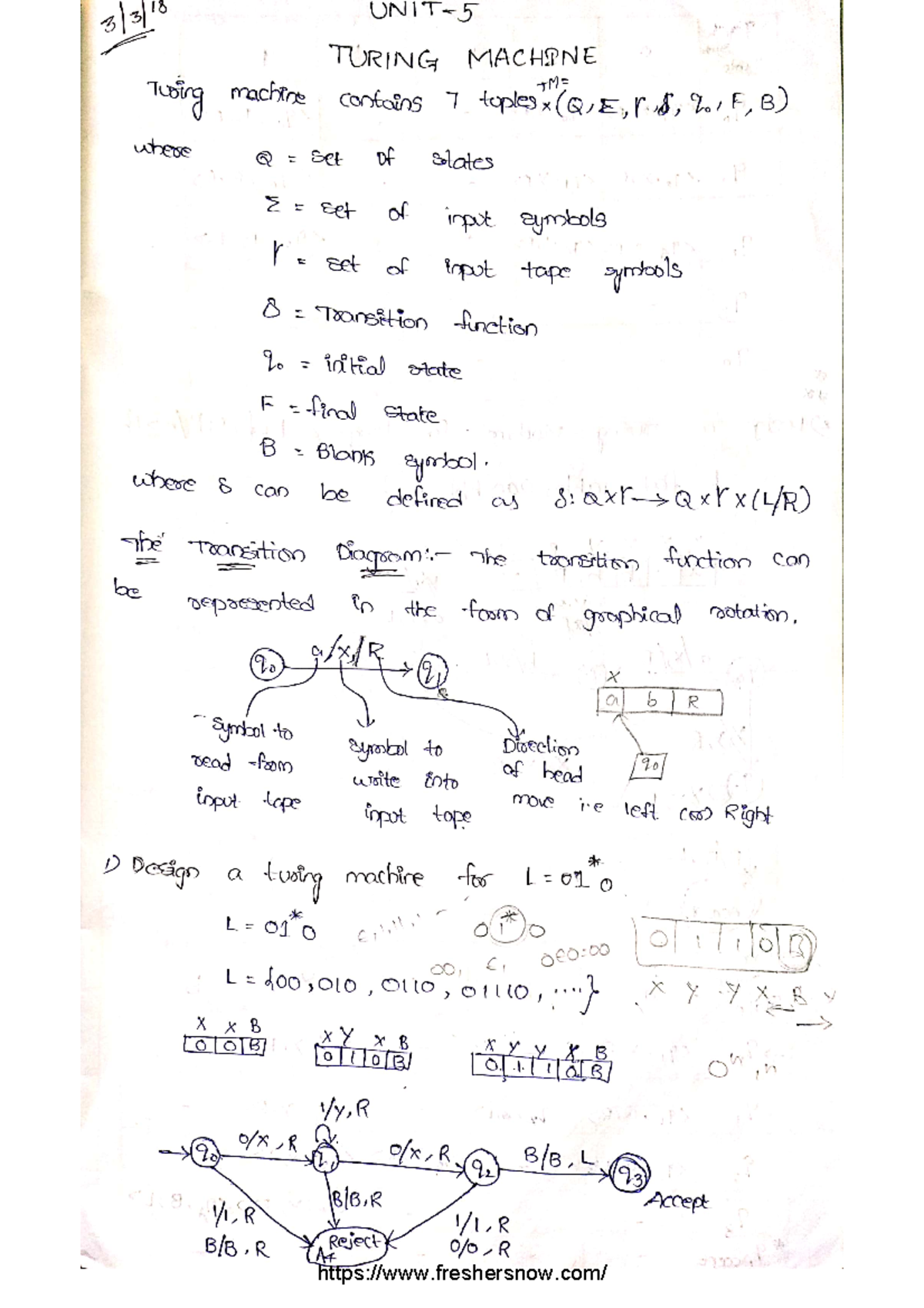 Jntuk R20 Cse B Tech 2 2 Formal Languages And Automata Theory Unit 5 Notes Turing Machine