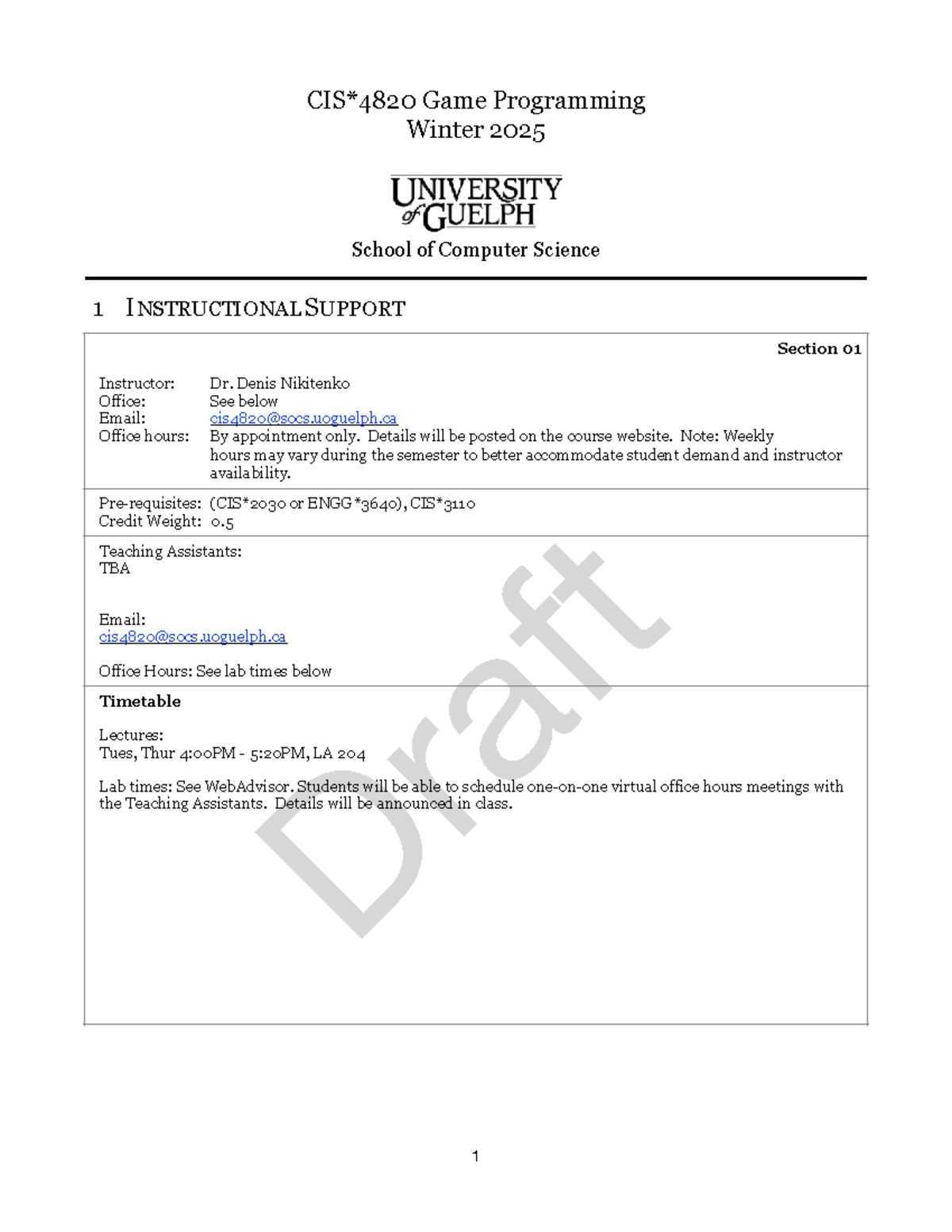 W25 CIS4820 Game Programming Course Outline by Dr. Nikitenko - Studocu