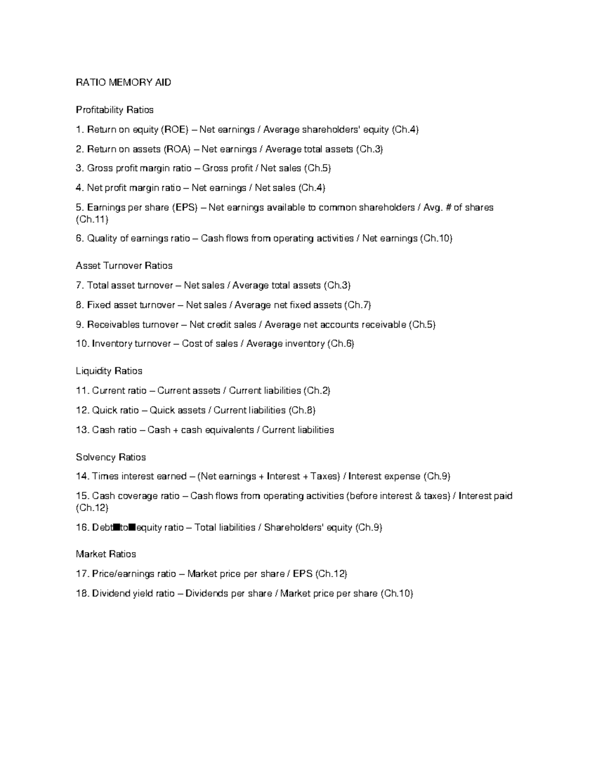 Profitability Ratios & Memory Aid (Ch. 1-12) - Studocu