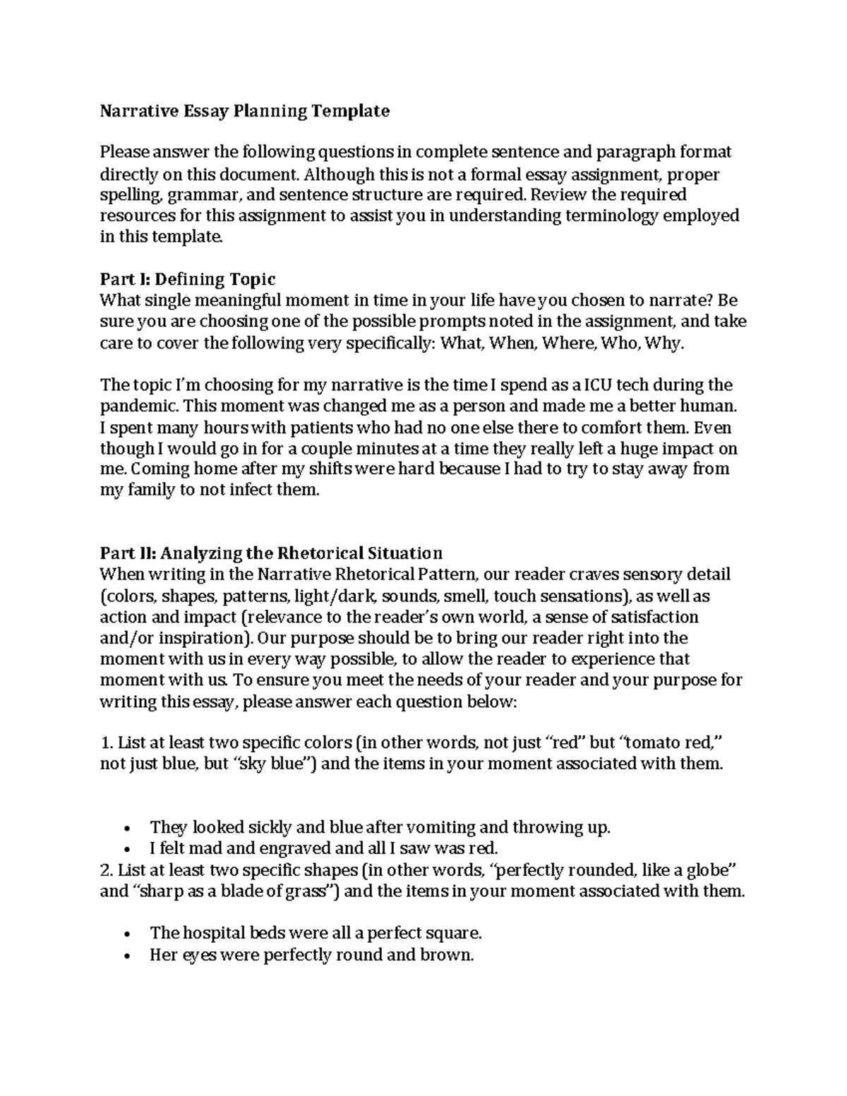 Document - Jfiss - Narrative Essay Planning Template Please answer the ...