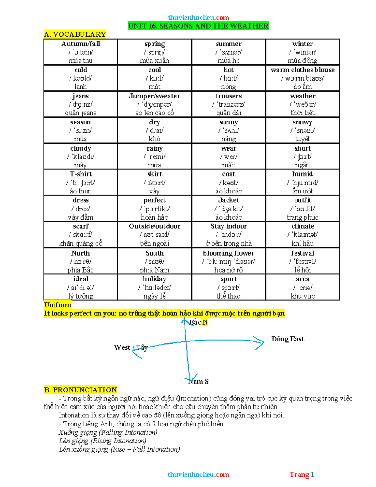 Thuvienhoclieu - UNIT 16: Seasons and Weather Vocabulary & Grammar ...