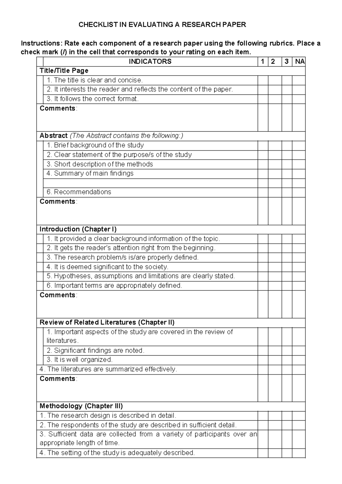 Evaluating a Research Paper: Comprehensive Checklist Guide - Studocu