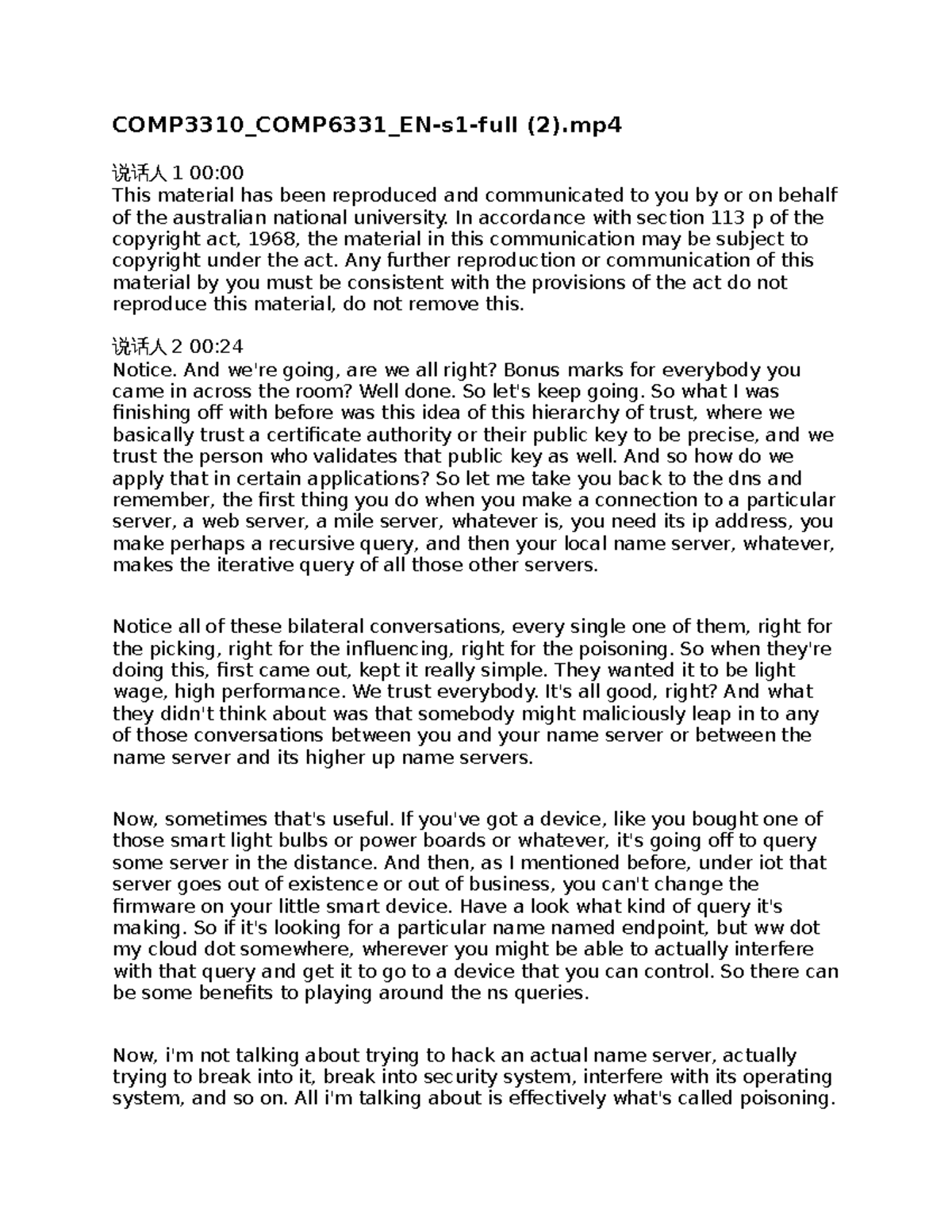 COMP3310 COMP6331 Lecture Notes on Networking Security Concepts - Studocu