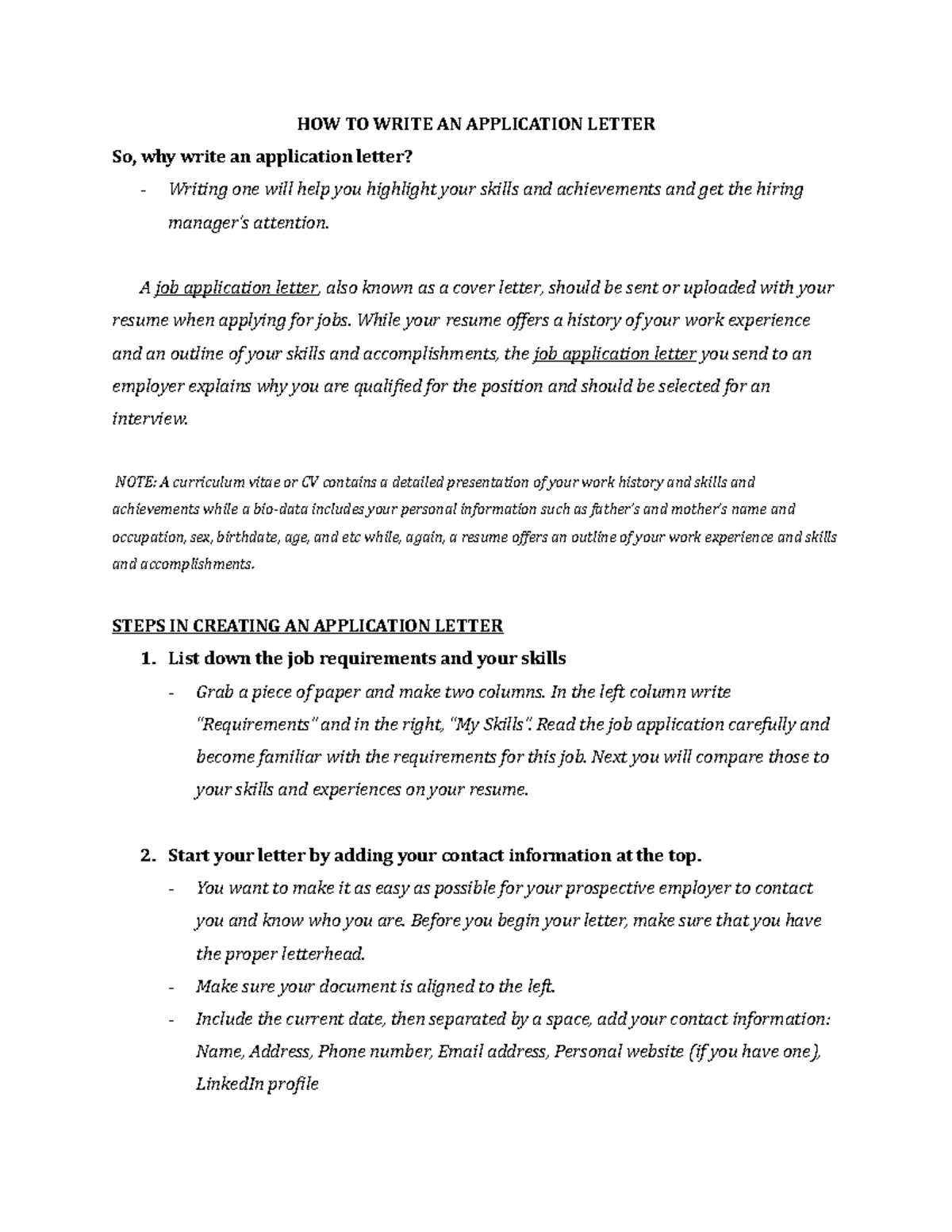 EAPP 2ND QTR Application Letter Writing Guide - Studocu