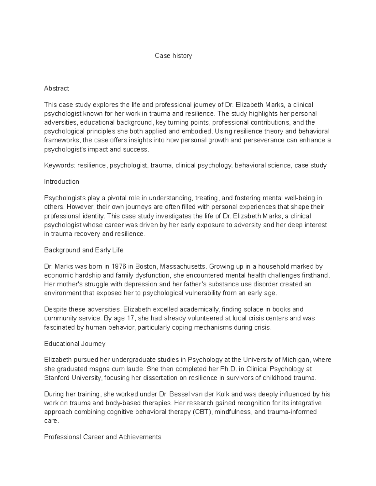 Case Study: The Resilience Journey of Dr. Elizabeth Marks in Clinical ...
