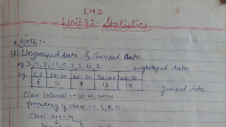 EMIII Unit 3 Statistics Notes: Ungrouped & Grouped Data Analysis - Studocu