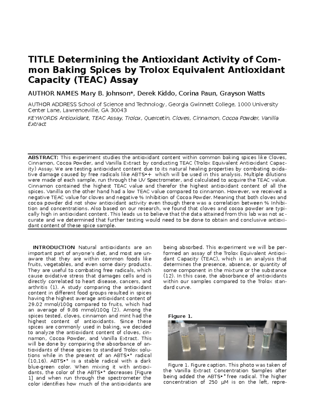 Evaluating Antioxidant Activity of Baking Spices via TEAC Assay - Studocu
