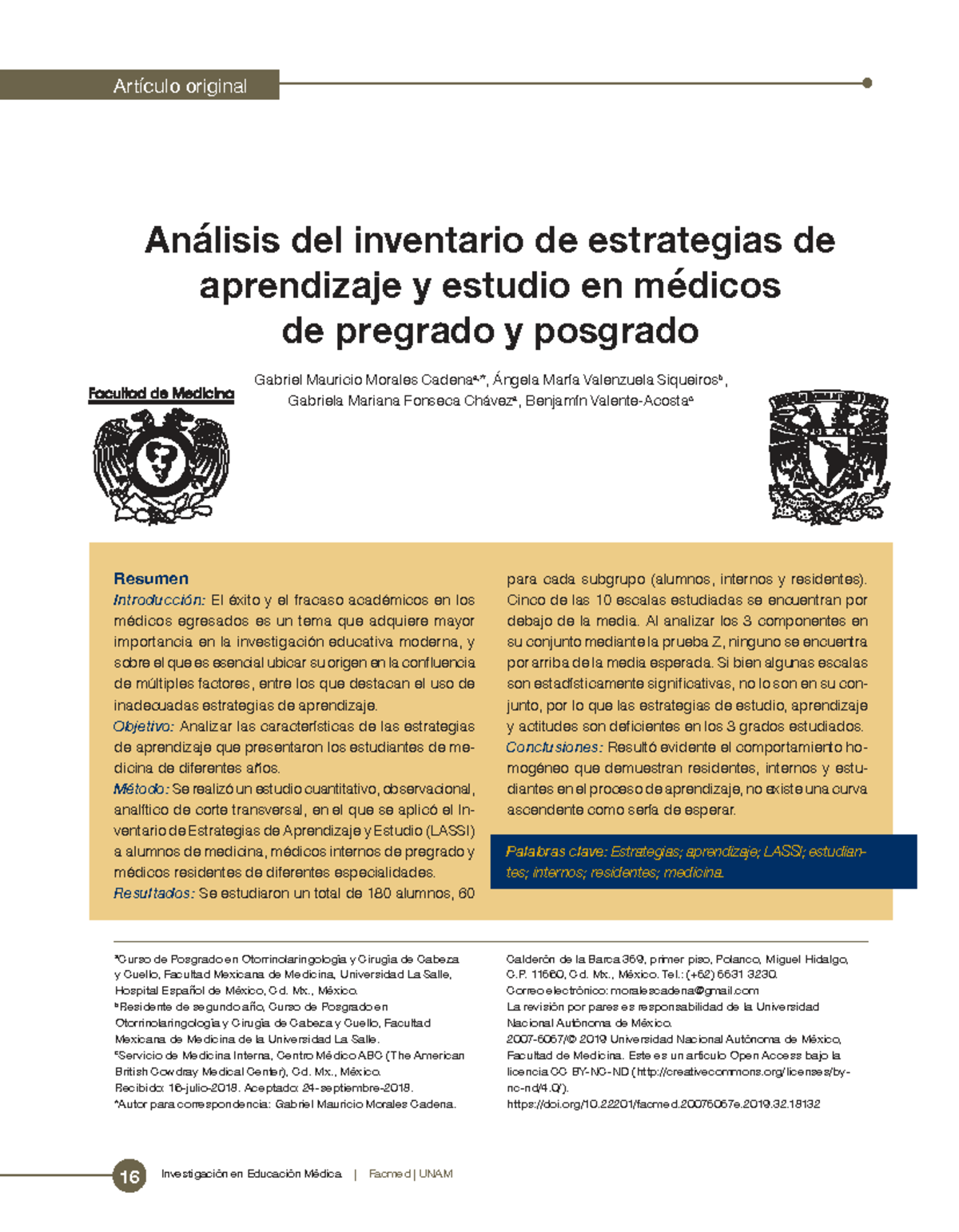Análisis de Estrategias de Aprendizaje en Médicos (LASSI) - Inv Ed Med ...