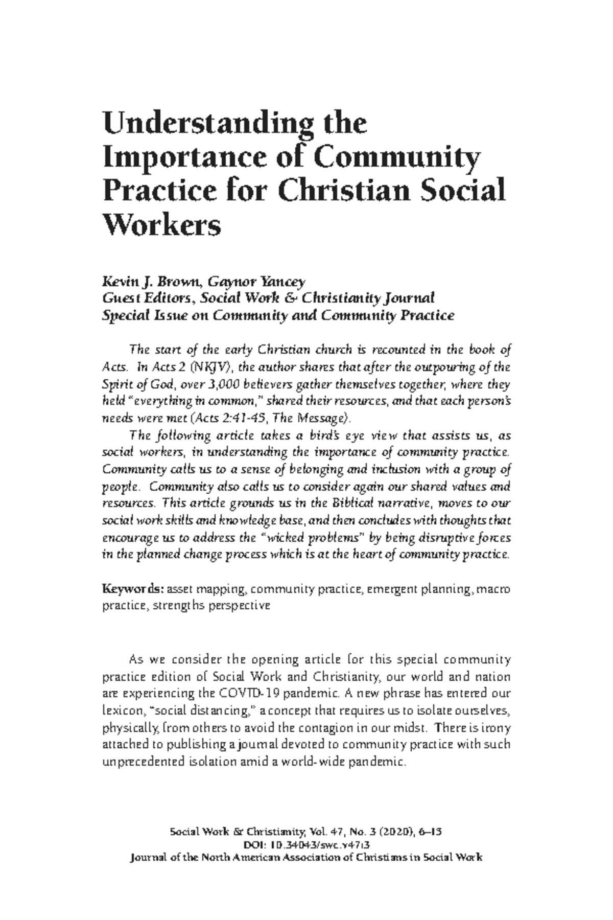 Understanding Community Practice in Christian Social Work (SWC 2020 ...