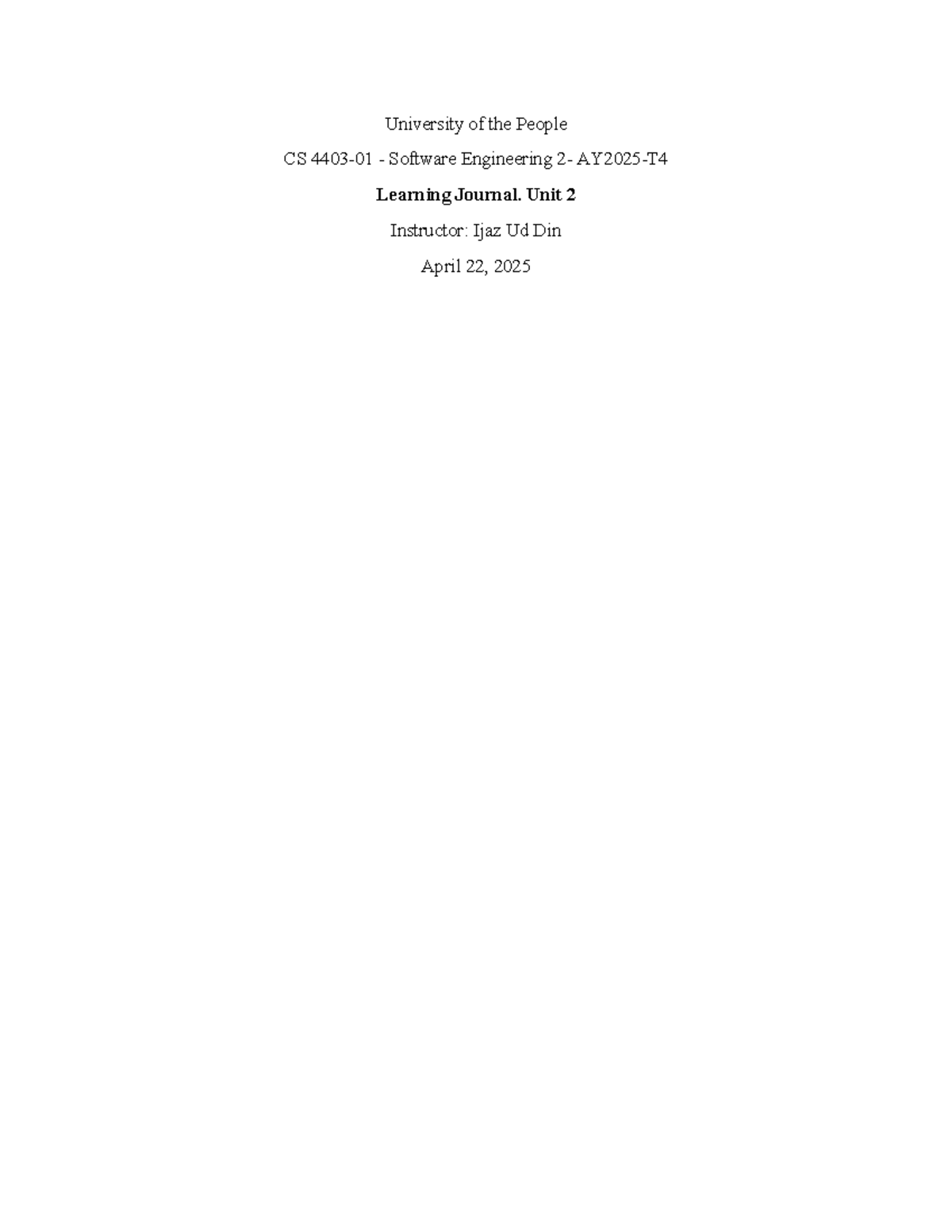 CS 4403-01 Software Engineering 2: Unit 2 Learning Journal on EV ...