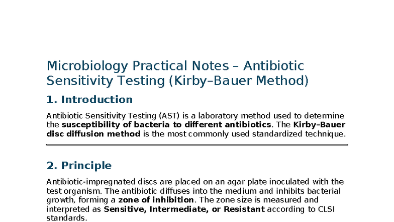 Microbiology Practical Notes: Antibiotic Sensitivity Testing (AST ...