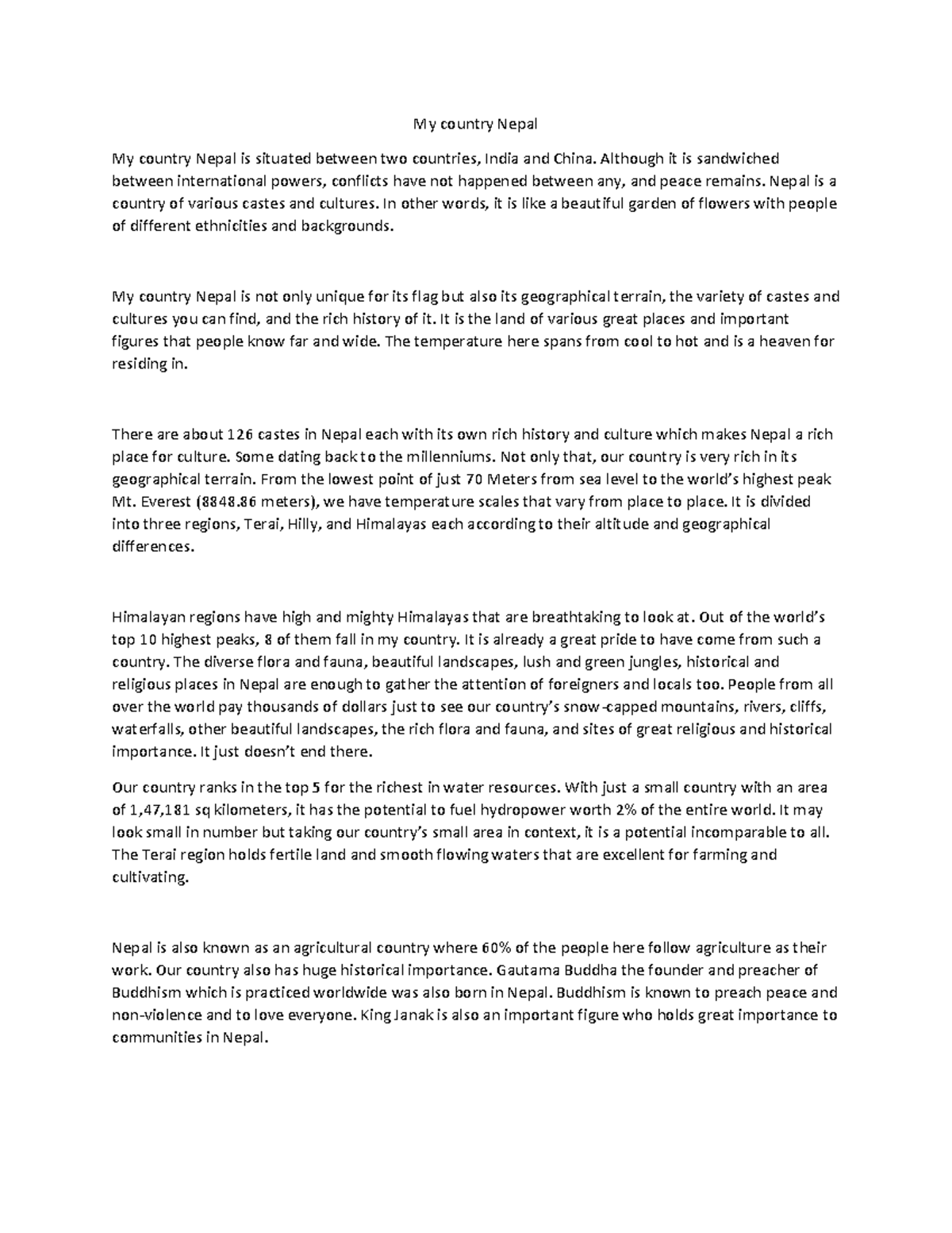 ENG 101: Essay on the Rich Culture and Landscape of Nepal - Studocu