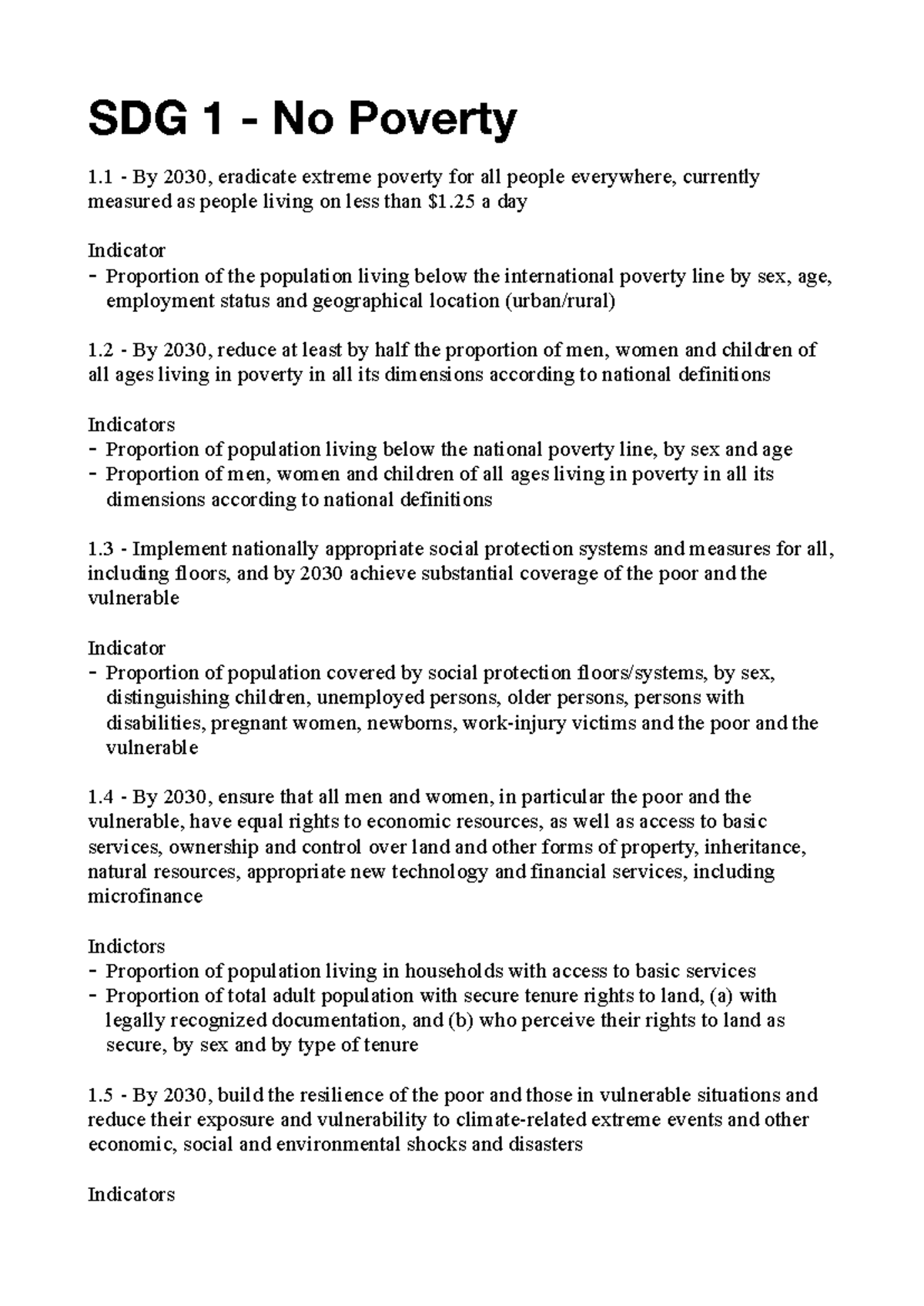 SDG 1-9 Indicators and Targets for 2030: A Comprehensive Overview - Studocu