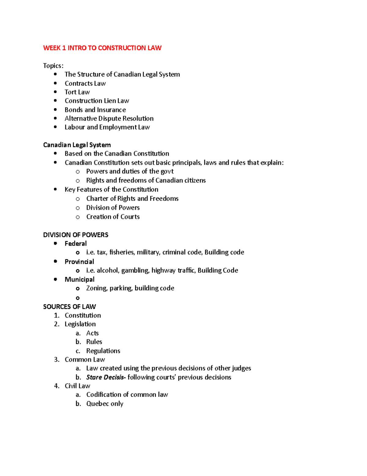 WEEK 1 Intro TO Construction LAW - WEEK 1 INTRO TO CONSTRUCTION LAW ...