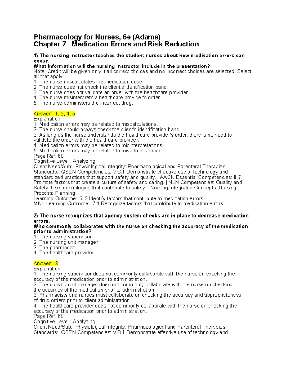 Medication Errors & Risk Reduction: Pharmacology for Nurses (Chapt 7 ...