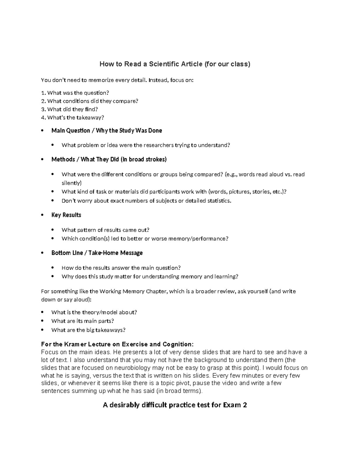 Practice Exam 2: Understanding Scientific Articles and Key Concepts ...