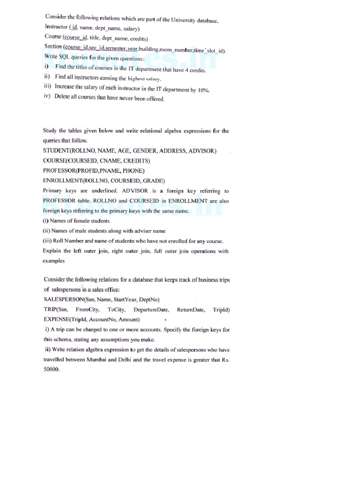 SQL Query Examples for University Database Relations and Operations ...