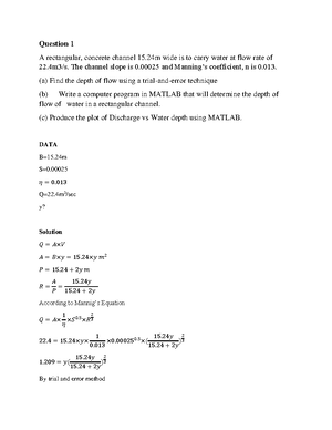 Tutorial Solution Chapter 7 Week 6 - Tutorial 5 solution for Well Hydraulics (2) Tutorial 7. The ...