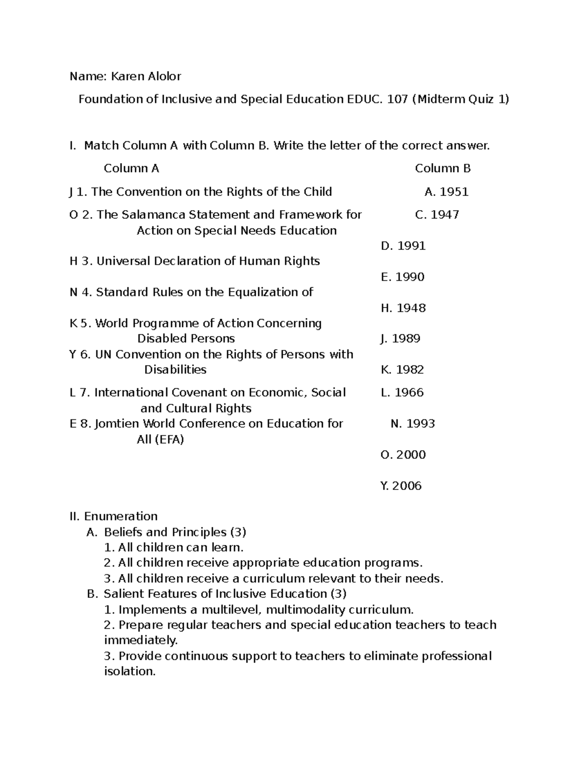 EDUC. 107 Midterm Quiz 1: Inclusive & Special Education Concepts - Studocu