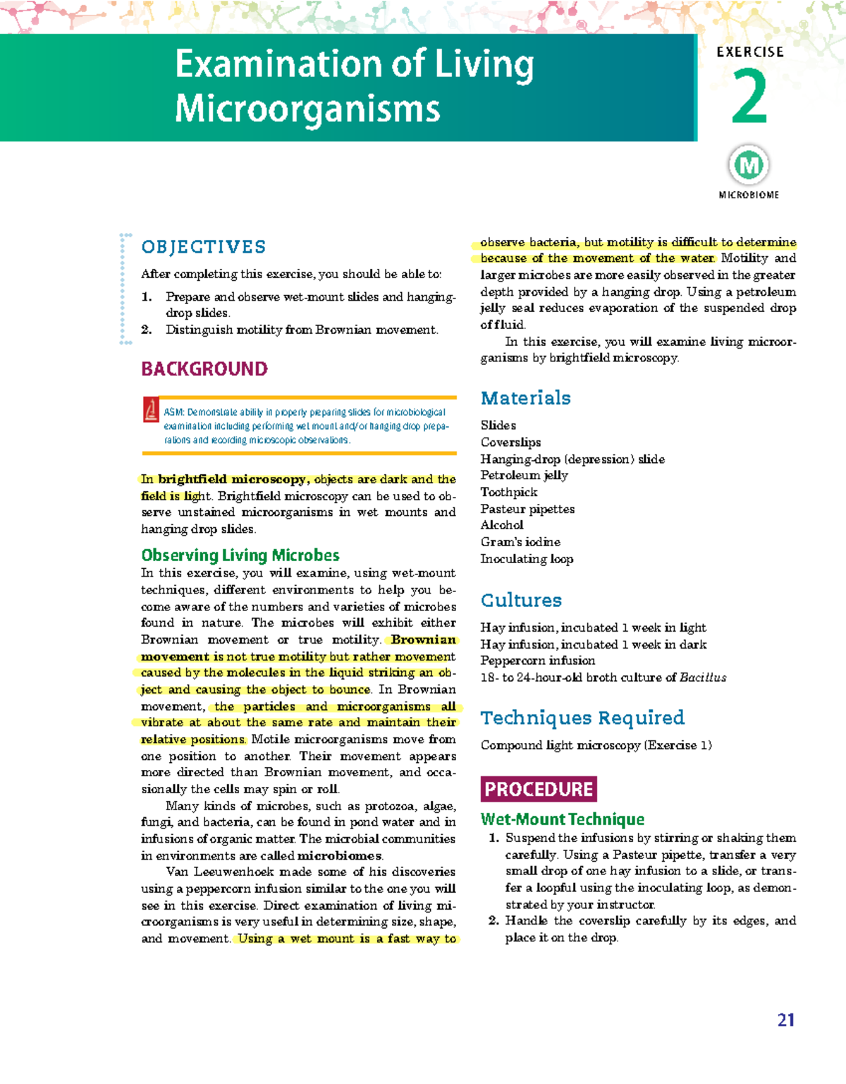 Microbio Lab Manual on Wet-Mount Techniques and Microscopic Observation ...