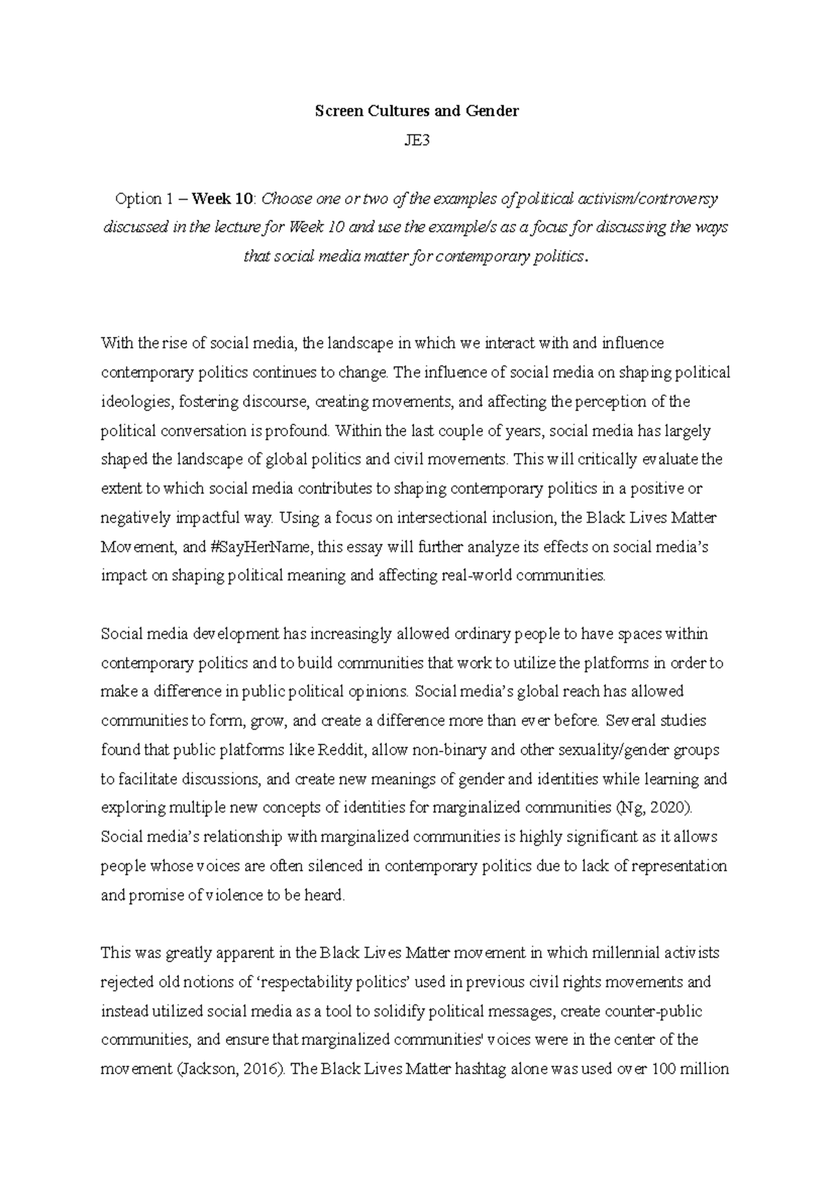 Screen Cultures and Gender 2 - Screen Cultures and Gender JE Option 1 ...