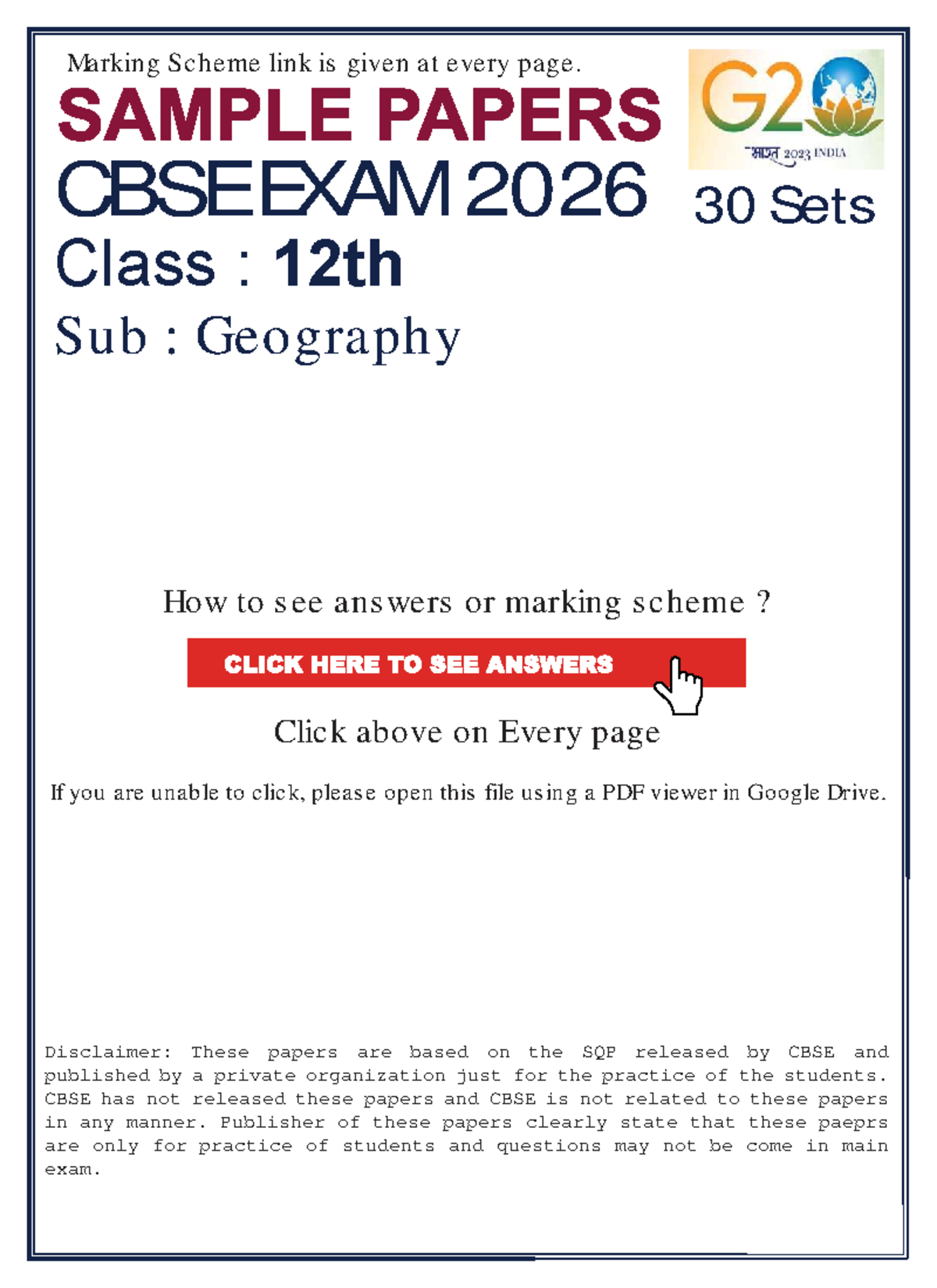 Geography Sample Papers for CBSE Class 12 (029) - 2026 Exam - Studocu