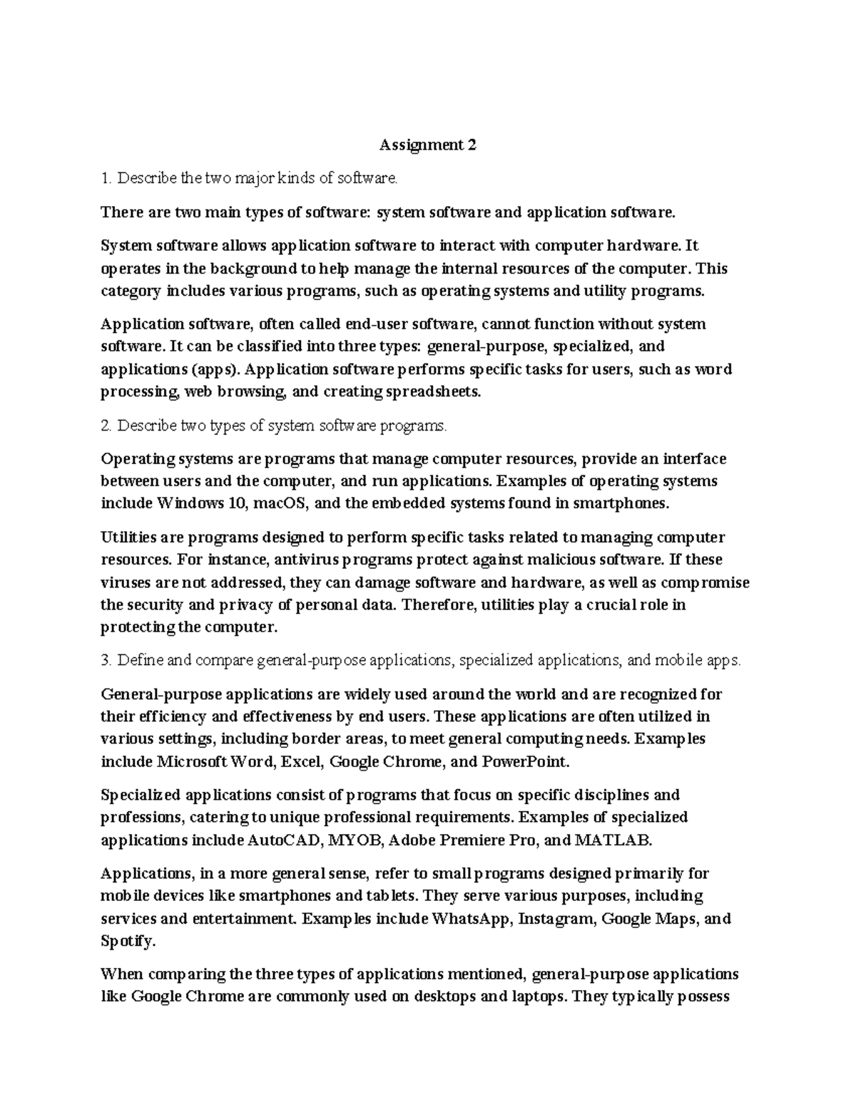 Assignment 2 - Types of Software: System & Application Overview - Studocu