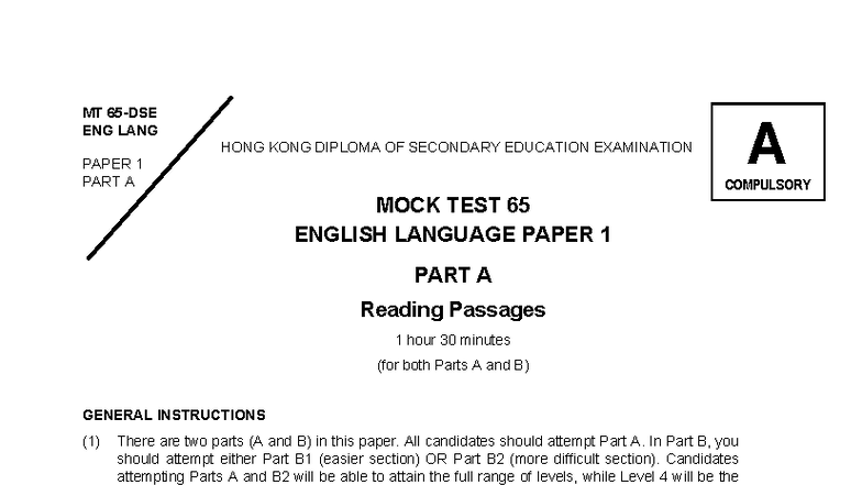 MT65 ENGLISH LANGUAGE PAPER 1 MOCK TEST 2023 - PART A & B - Studocu