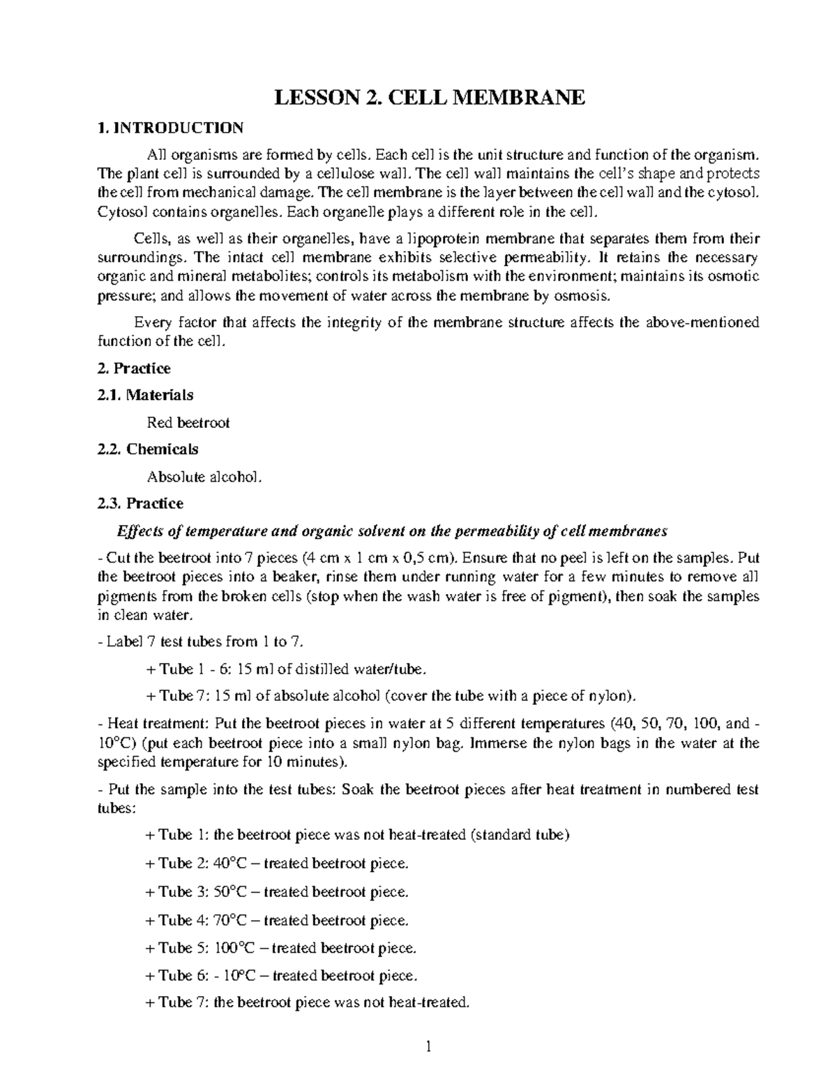 2. Cell membrane - Lab of general biology - 1 LESSON 2. CELL MEMBRANE 1 ...