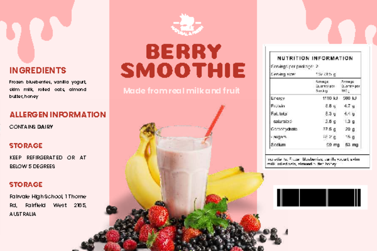 Berry smoothie: Product Label - BERRY SMOOTHIE Made from real milk and ...