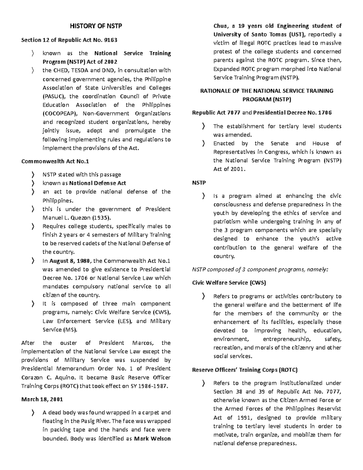 Lesson 1 - 2: History & IRR of NSTP - National Service Training Program ...