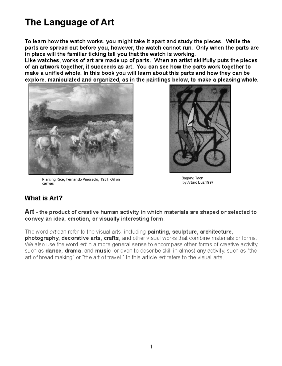 1st Qtr Grade 5 Arts Handouts: Exploring the Language of Art - Studocu