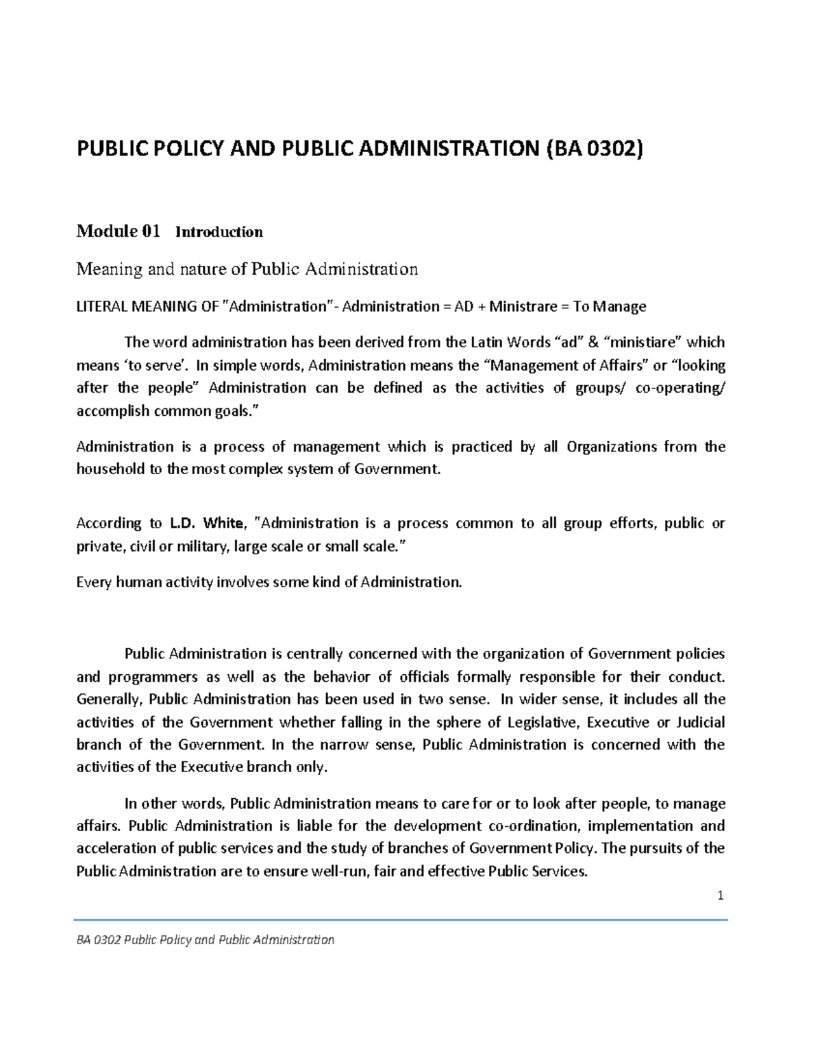 Public Policy and Public Administration Module 1 Overview (BA 0302 ...