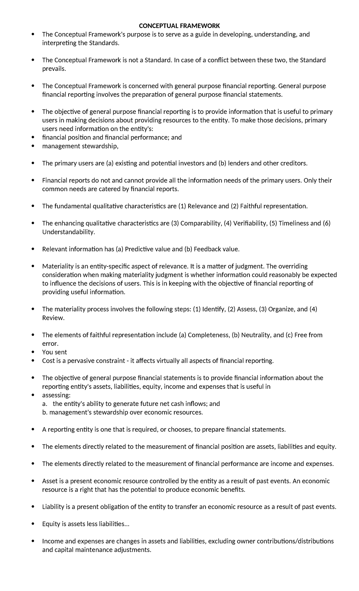 CFAS- Reviewer: Conceptual Framework for Financial Reporting - Studocu